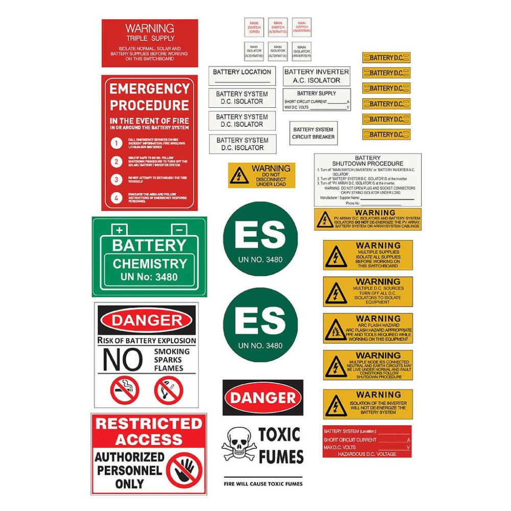 Solar and Battery Warning Label Kits - 4 versions, AS/NZS 4777.1:2024 ...